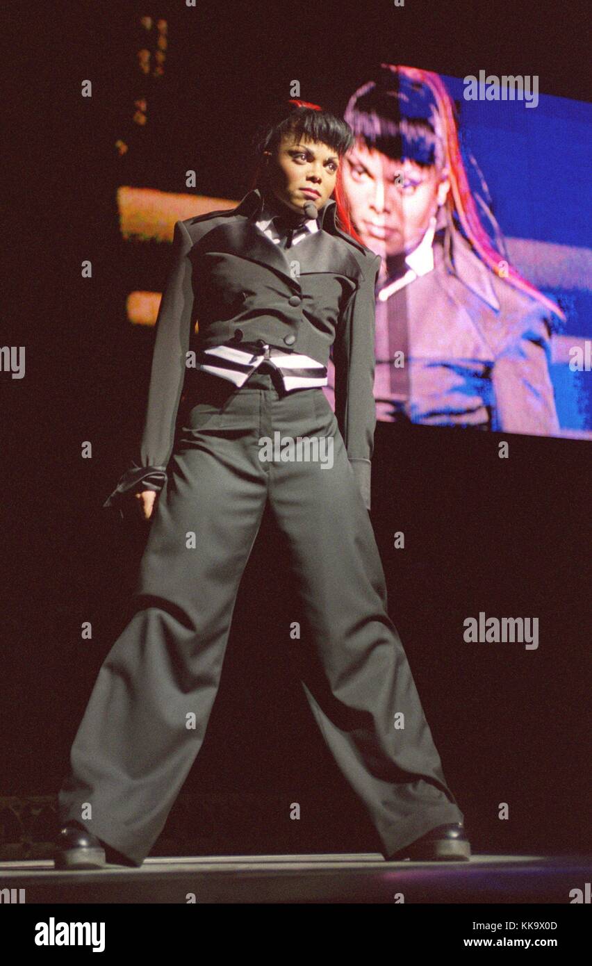 The American pop singer Janet Jackson dances on stage during a concert ...