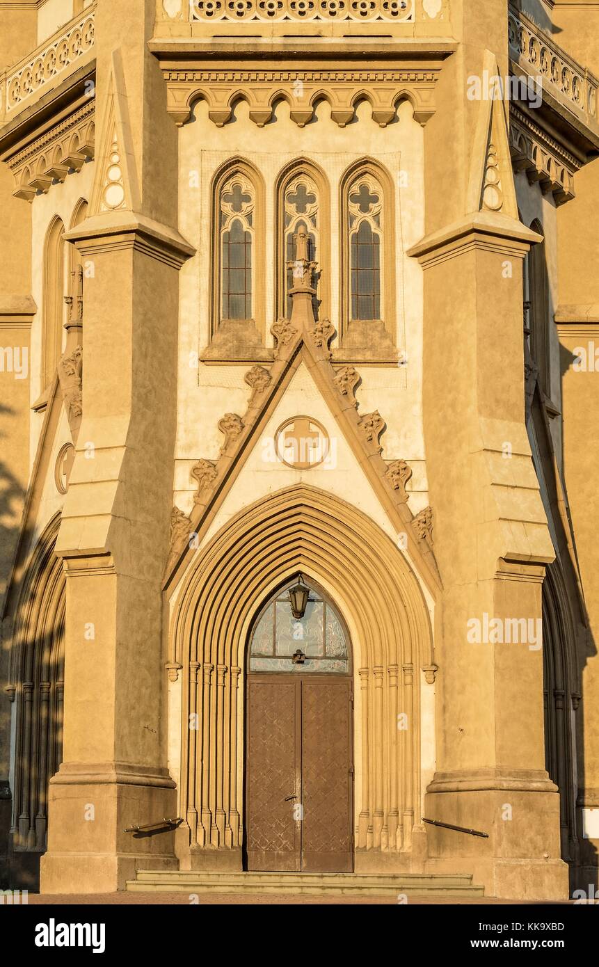 Beautiful architecture of the historic church. Facade of the parish of ...