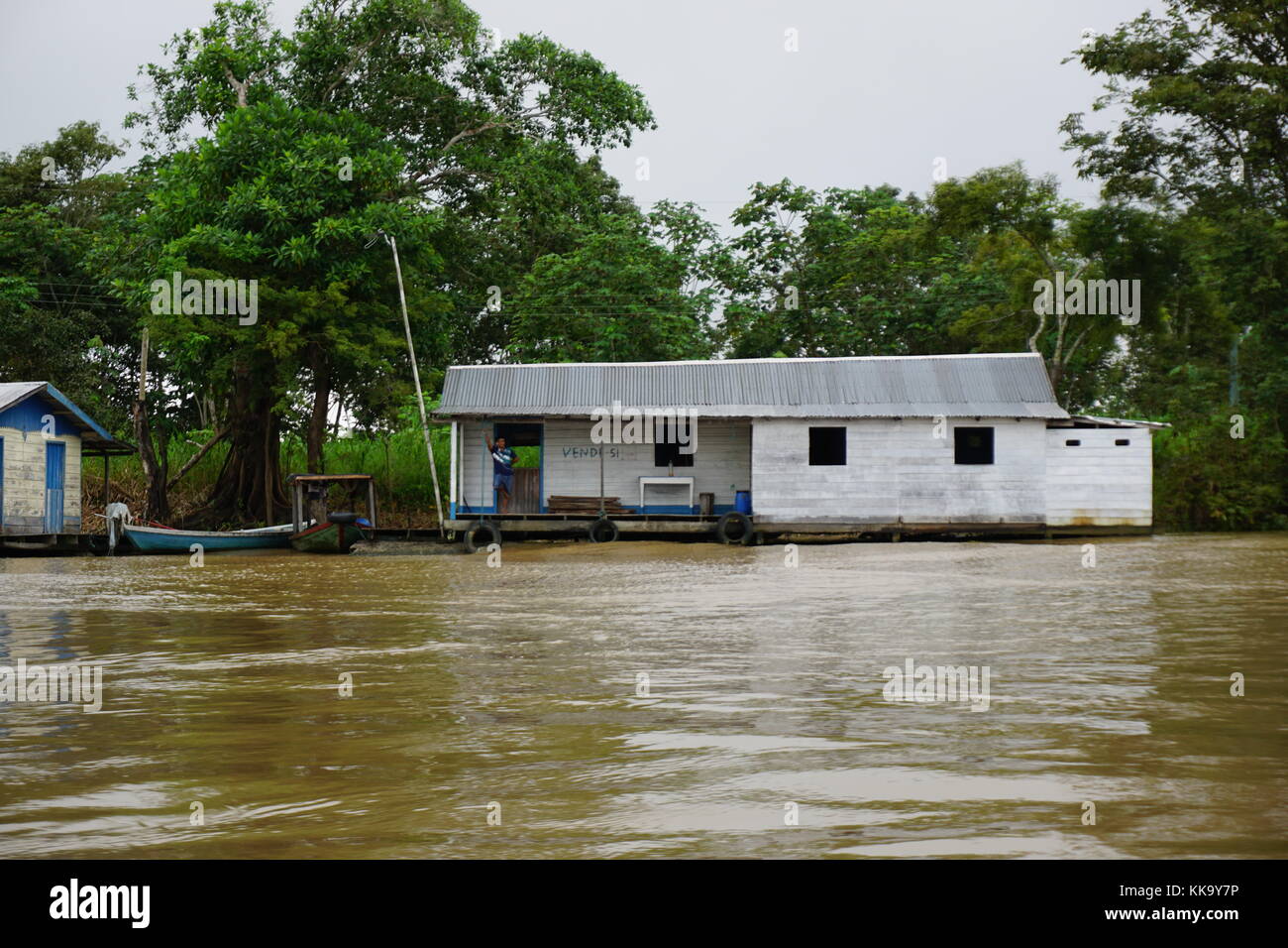 Traditional Amazon rainforest housing, floating house, Amazon river ...