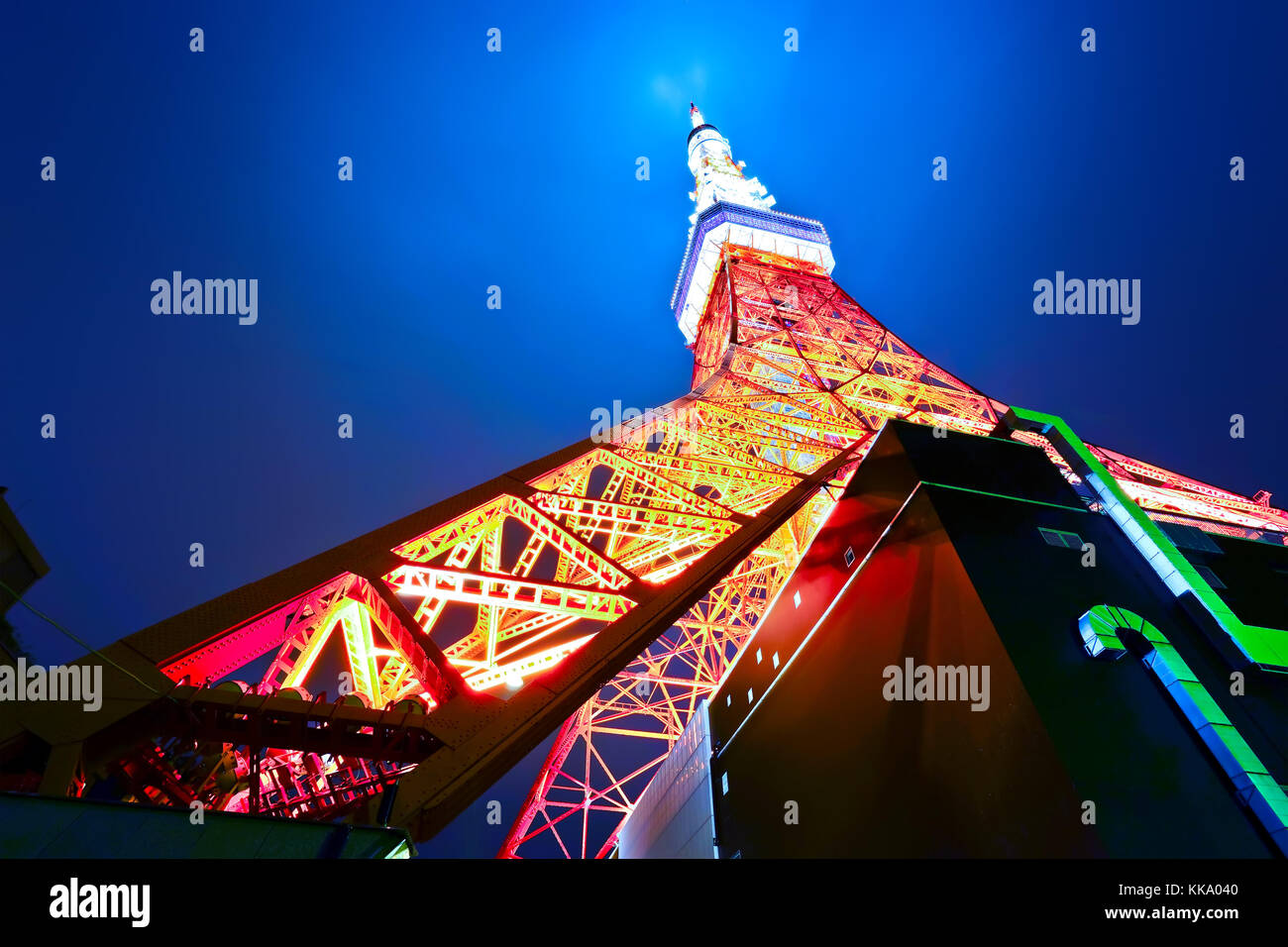 Tokyo, Japan - July 15, 2016: View from the bottom of the Tokyo Tower ...