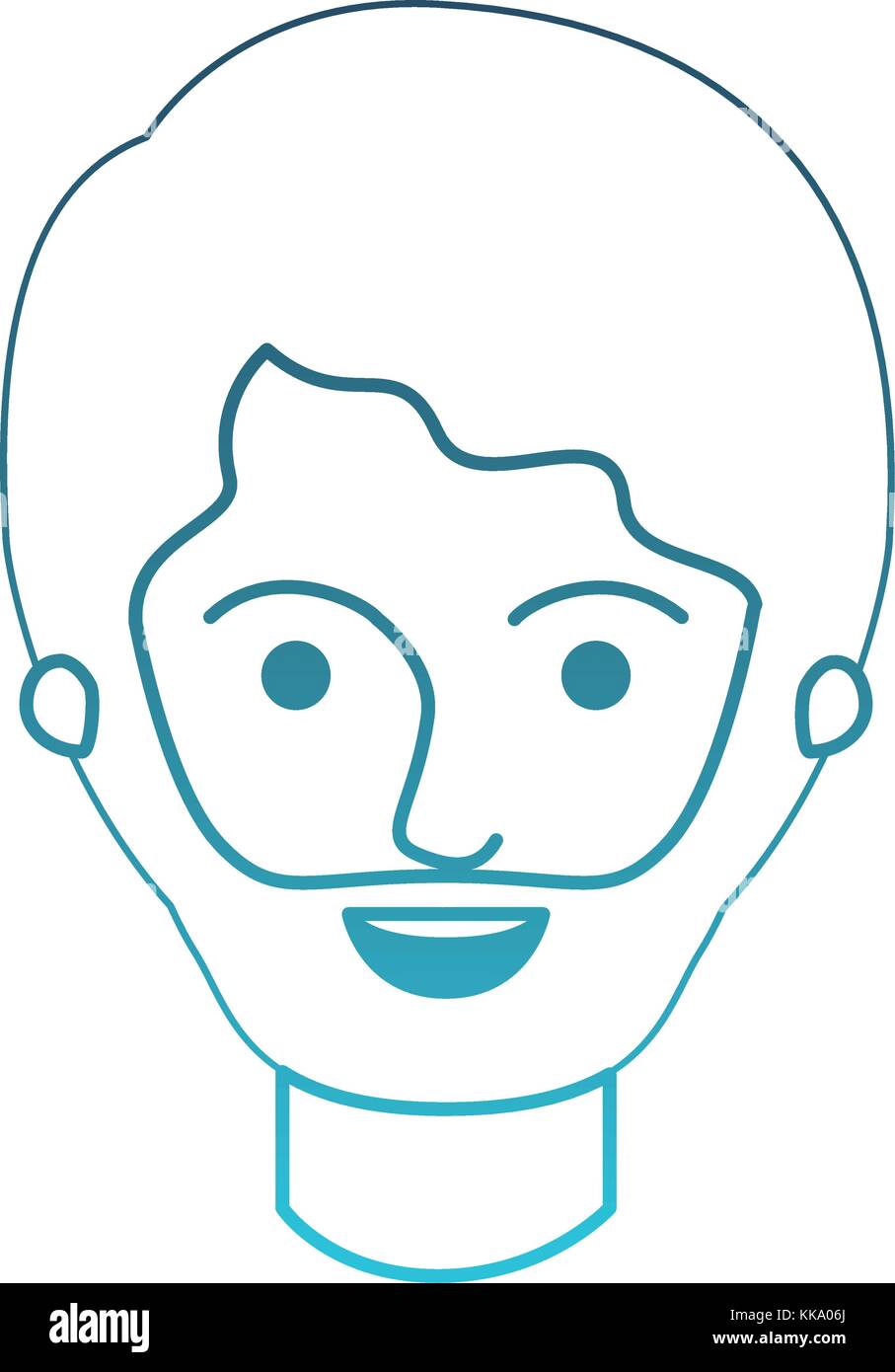 Male Face With Short Hair And Beard In Degraded Blue Silhouette Stock