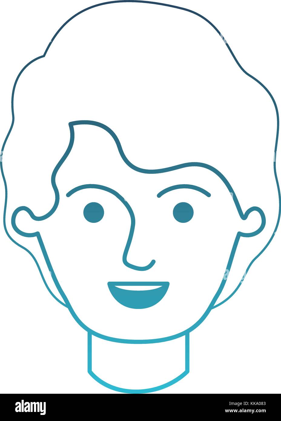 Male Face With Short Wavy Hair In Degraded Blue Silhouette Stock Vector