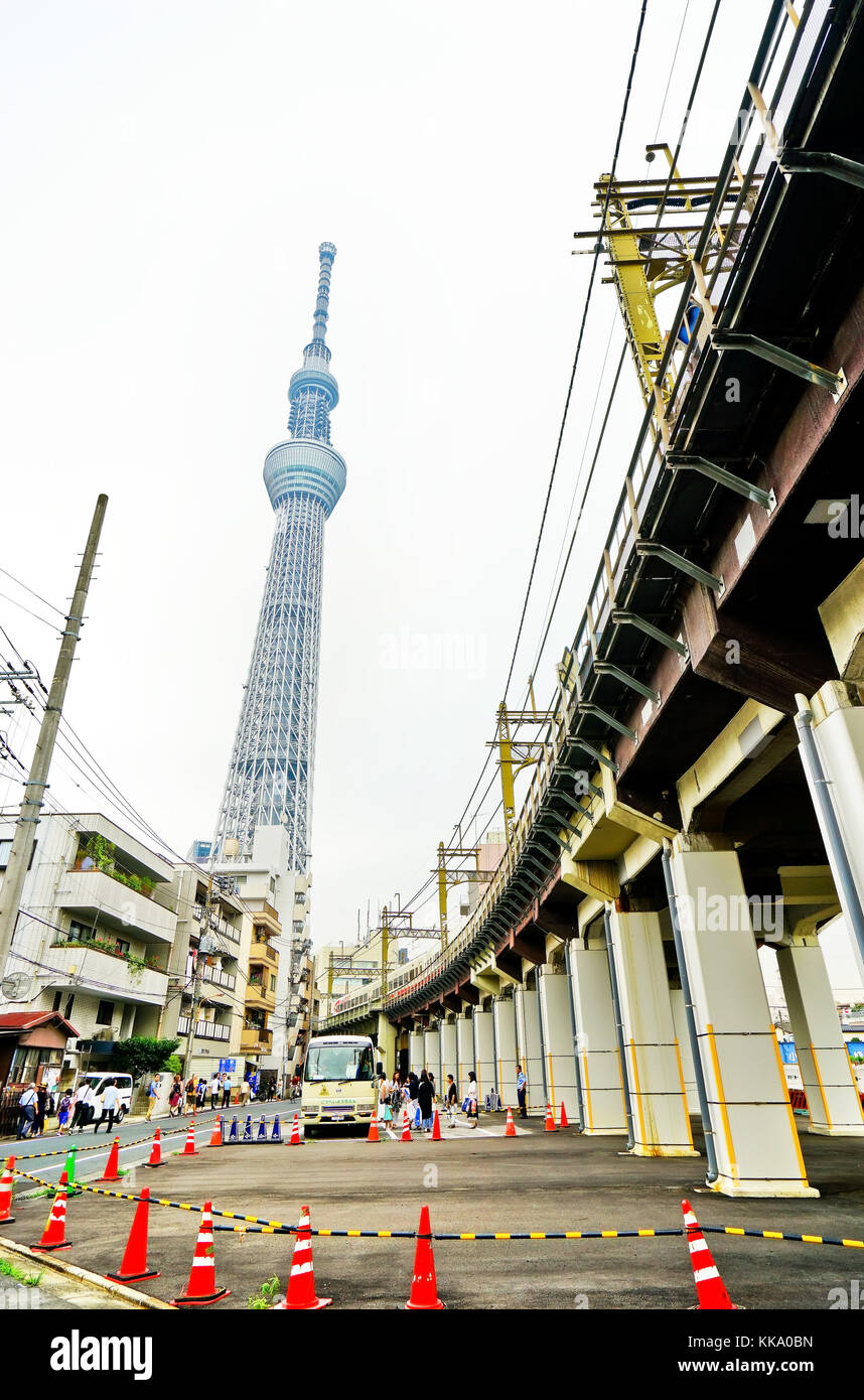 Tokyo, Japan - July 17, 2016: View from the bottom of the Tokyo Skytree ...