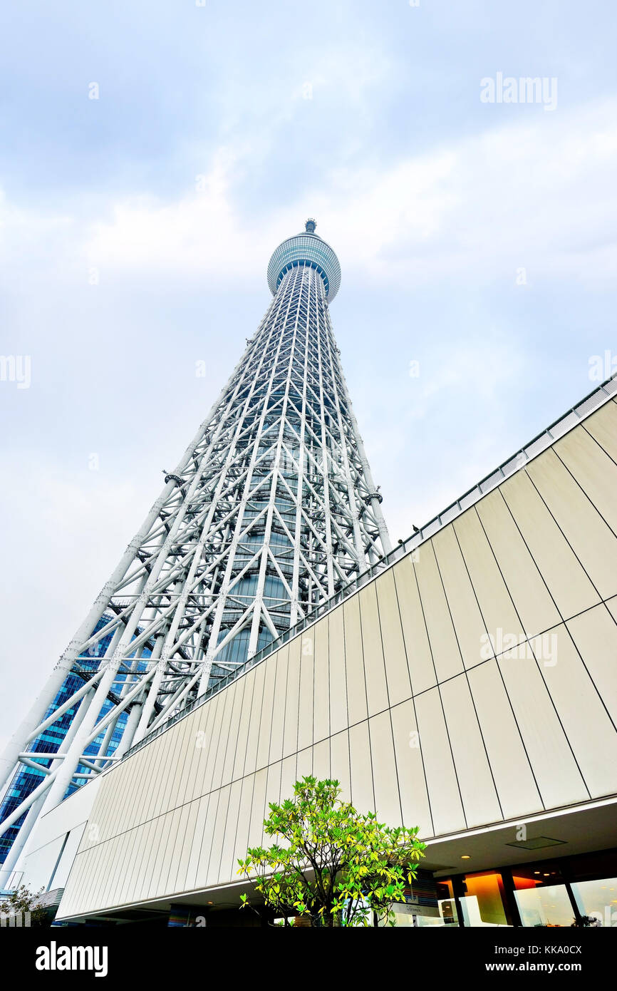 Tokyo, Japan - July 17, 2016: View from the bottom of the Tokyo Skytree ...