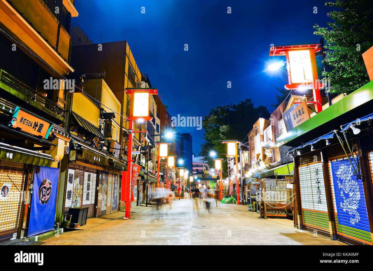 Tokyo, Japan - July 17, 2016: View of the traditional Japanese street ...