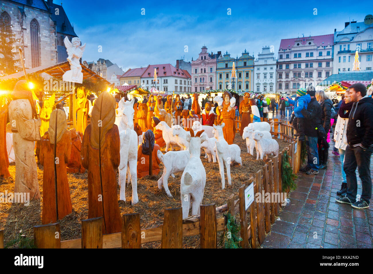 Cribs, Christmas market, Republic square, town Pilsen, Czech republic ...