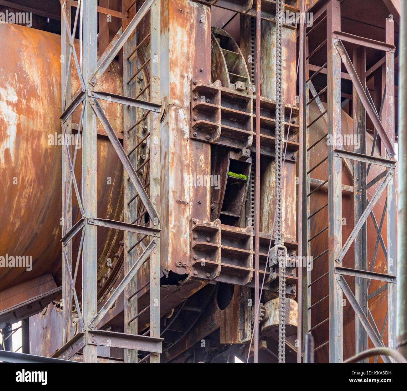 weathered rusty industrial scenery with old corroded steel girders and ...