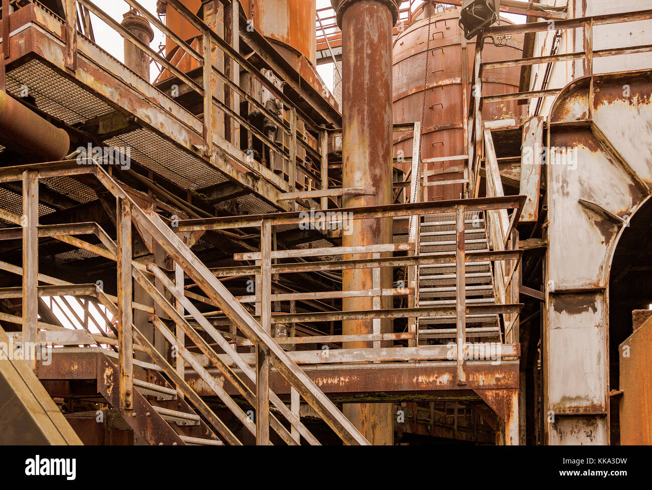 weathered rusty industrial scenery with old corroded steel girders and ...