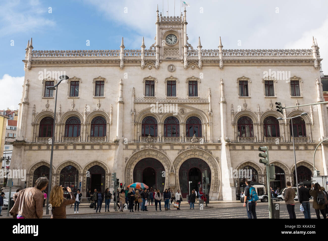 Grand white building with clock tower in the centre of Lisbon, Portugal ...