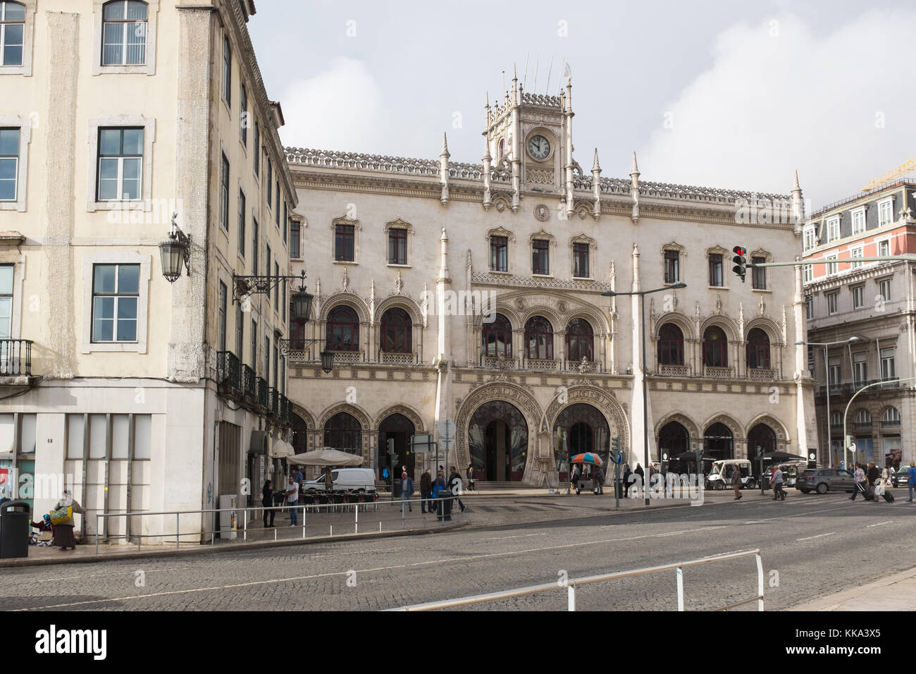 Grand white building with clock tower in the centre of Lisbon, Portugal ...