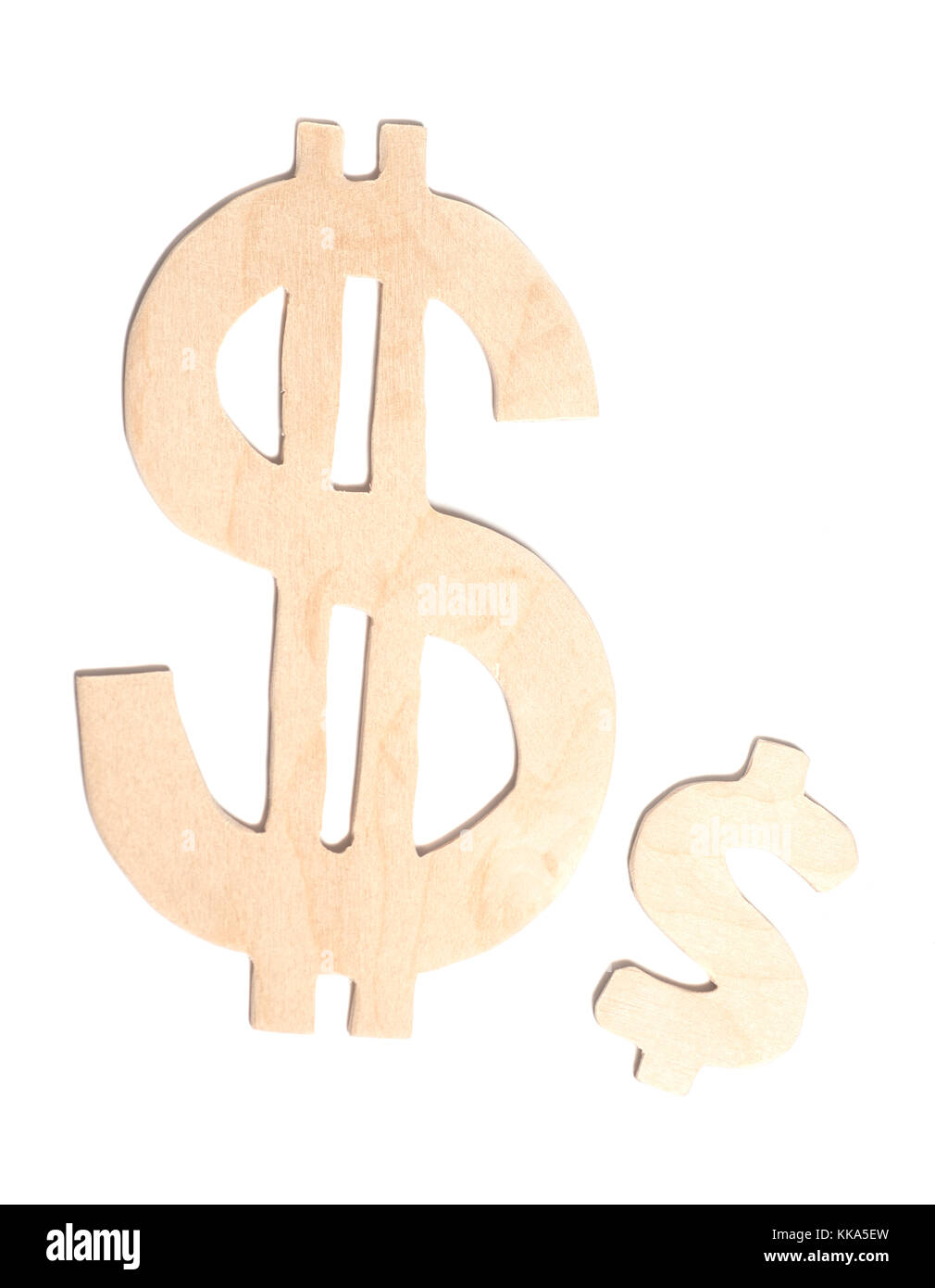 Big end small dollar sign of wood isolated on white Stock Photo - Alamy