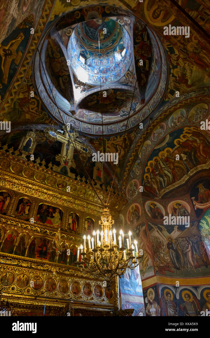 Putna monastery in Bukovina, Romania.The interior of the church Stock ...
