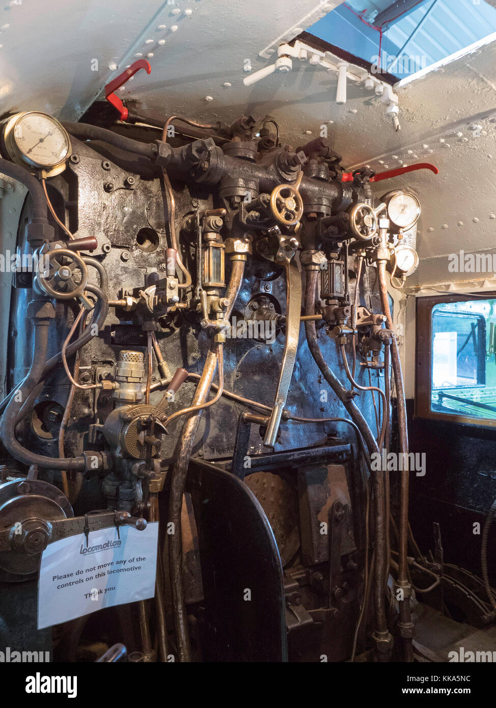 Drivers cab of ex- LMS Class 5 Steam Locomtive number 5000 at NRM ...
