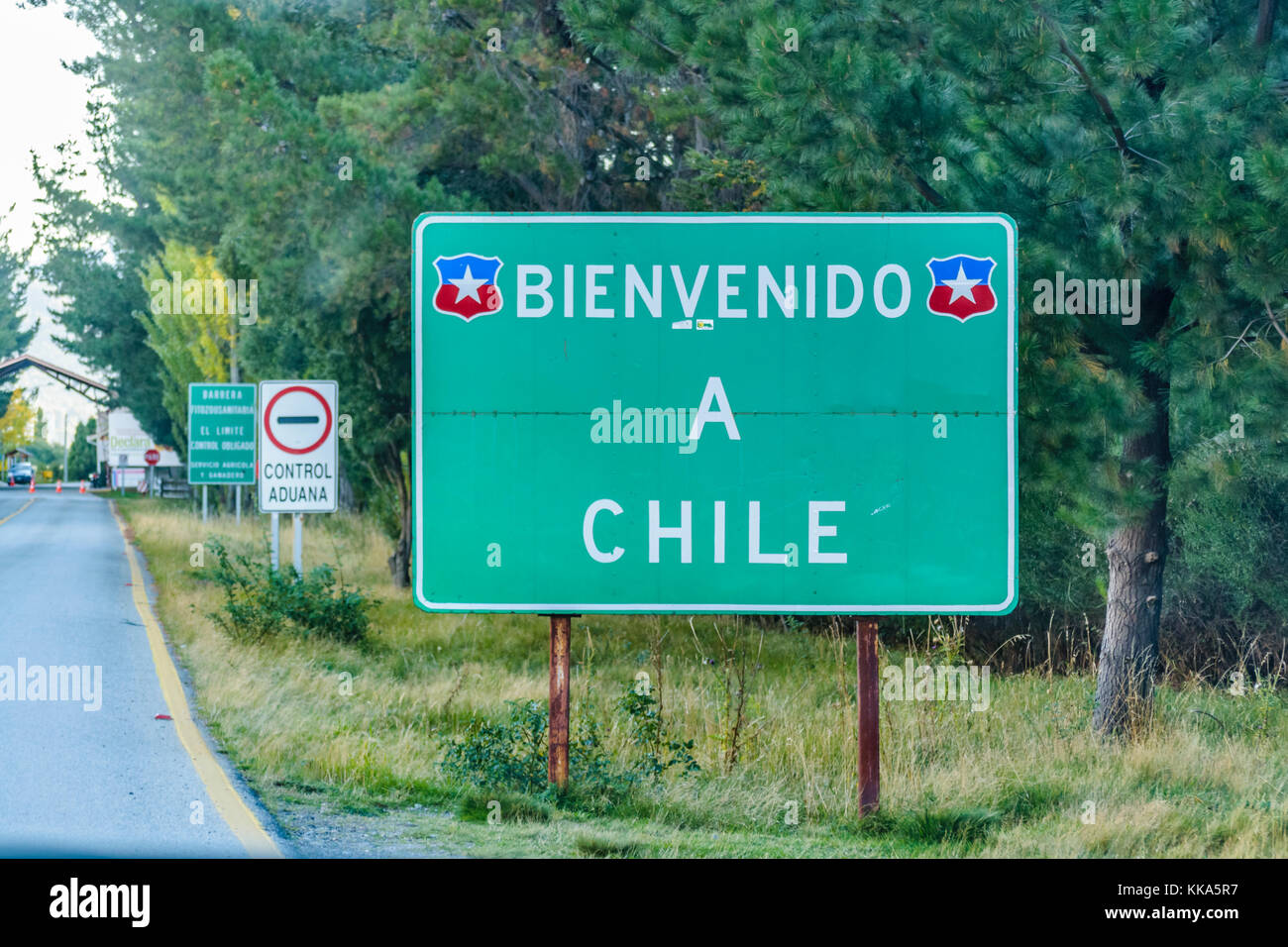 LOS LAGOS, CHILE, APRIL - 2017 - Highway signpost night scene at ...