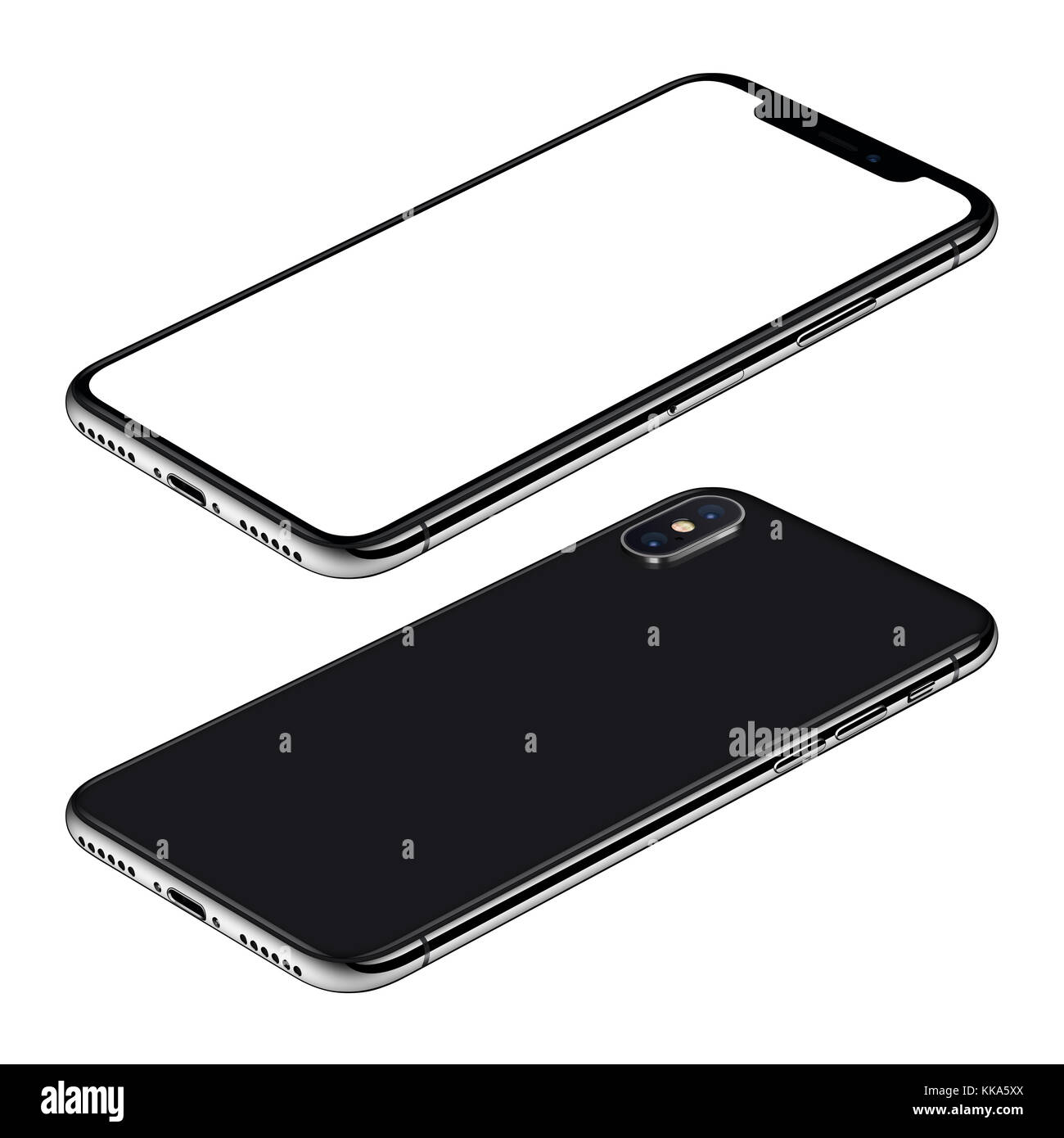 Black smartphone mockup similar to iPhone X front and back sides ...