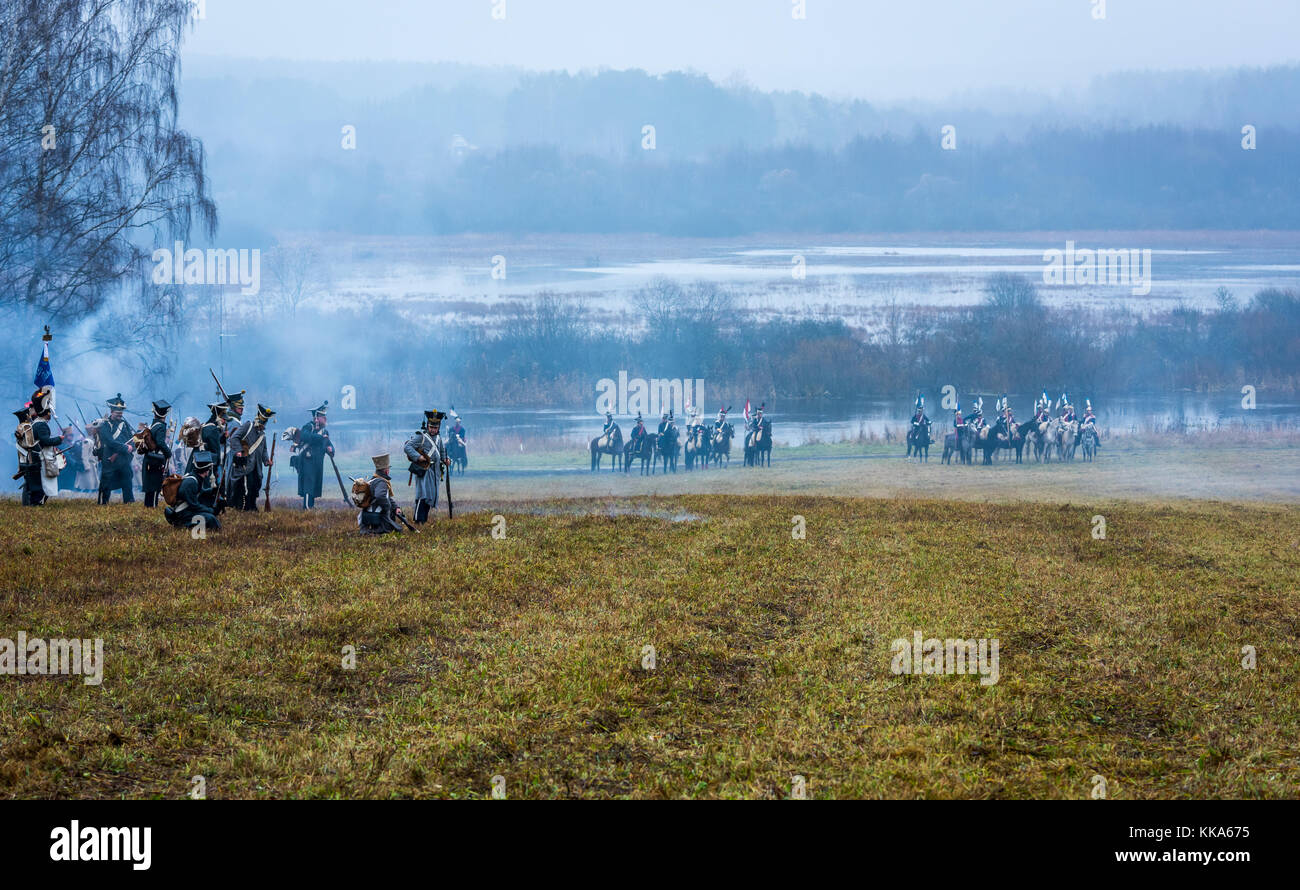 Re-enactment of the 1812 battle of the Berezina River in Studianka ...