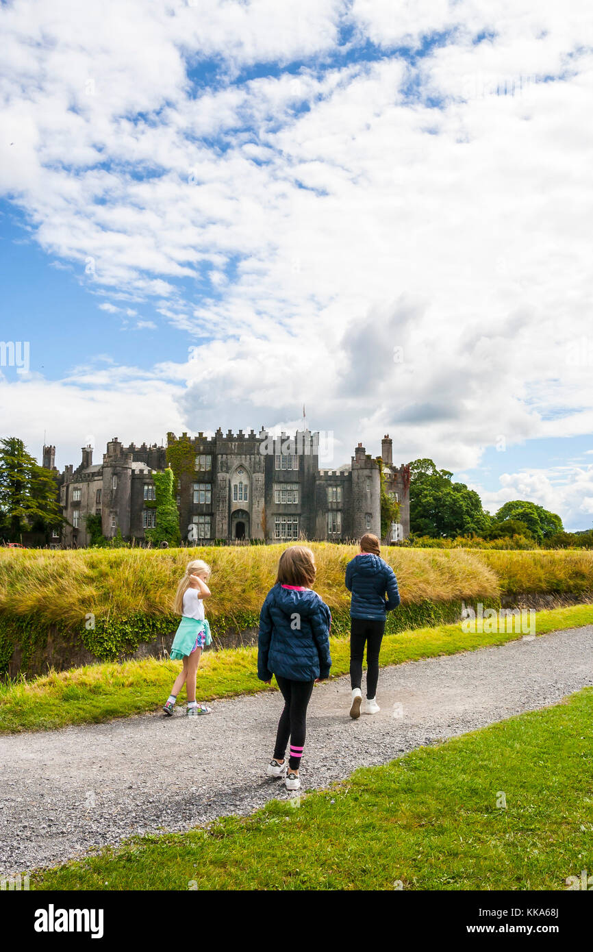 Children walking around the moat at Birr Castle, Ireland Stock Photo ...