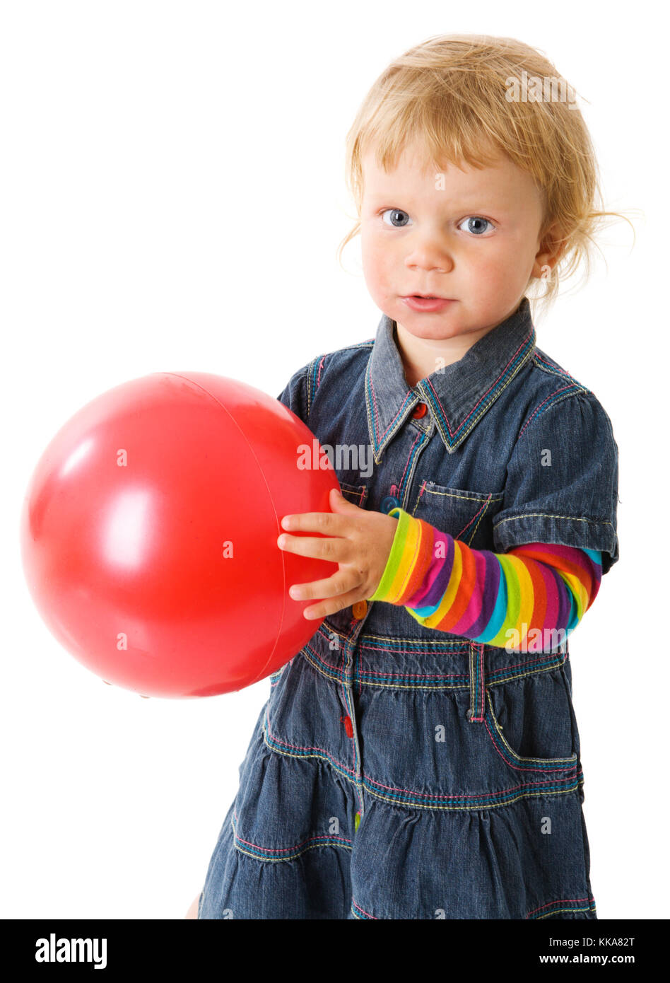Little Girl Holding Ball isolated on white Stock Photo - Alamy