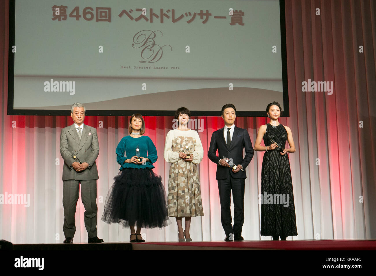 Tokyo, Japan. 29th November, 2017. (L to R) Japan's Best Dresser Awards winners, Yoshikata ...