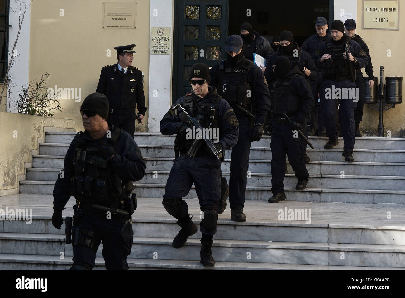 Athens, Greece. 29th Nov, 2017. Members of Greek Special Police forces during the departure from ...