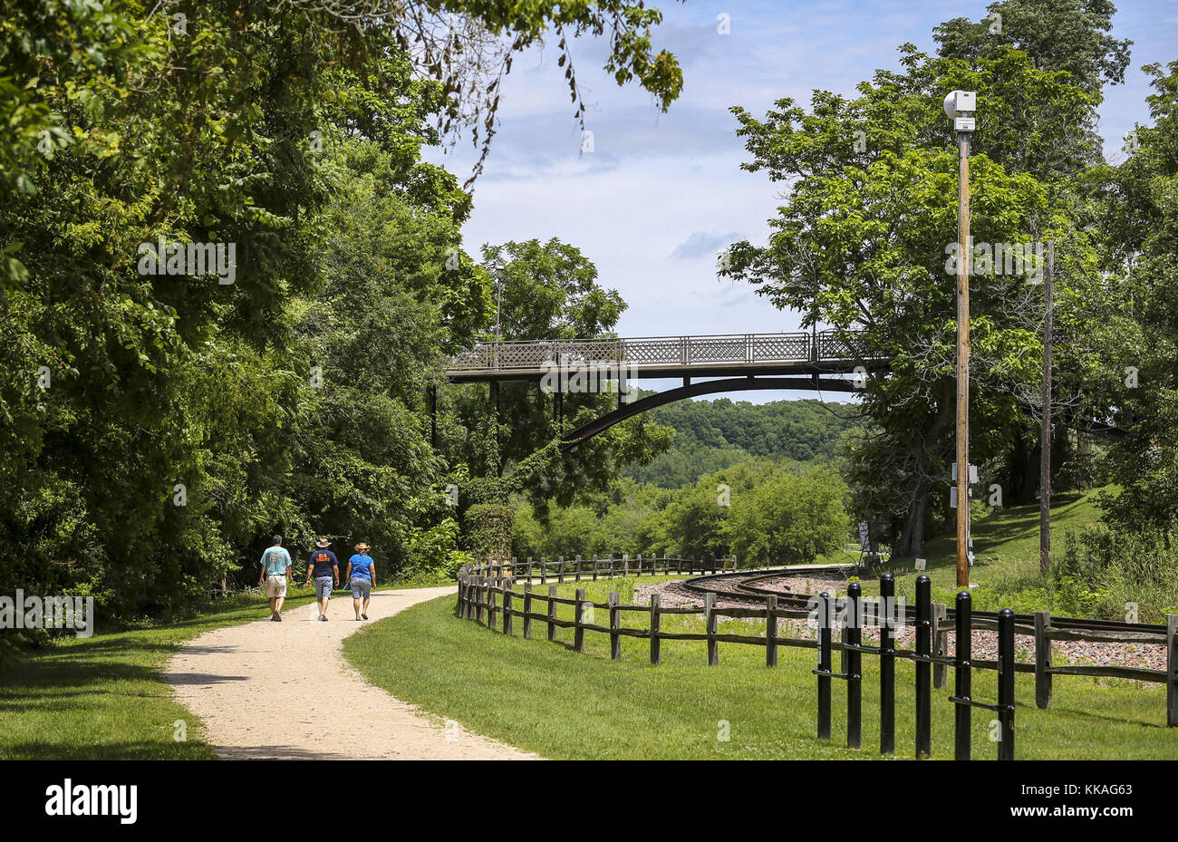 Galena, Iowa, USA. 15th July, 2017. A pedestrian bridge crosses over a ...