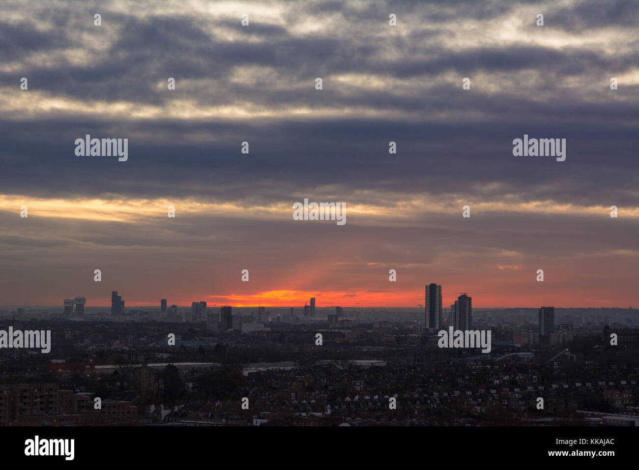 London, UK. 30th Nov, 2017. The sun rises over London as seen from ...