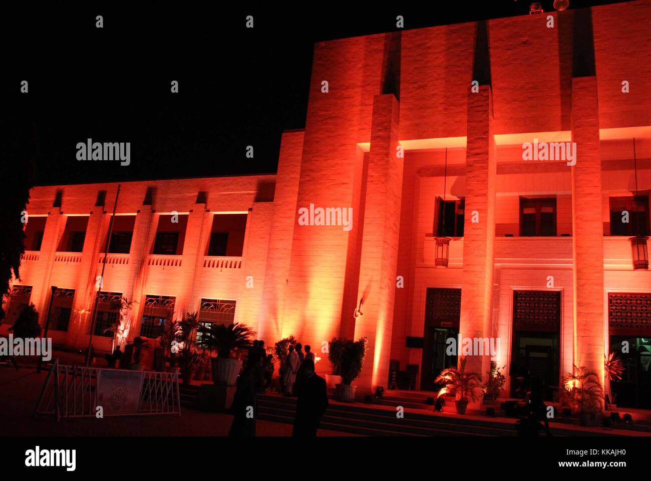 Sindh assembly building illuminated by orange color lights on the ...