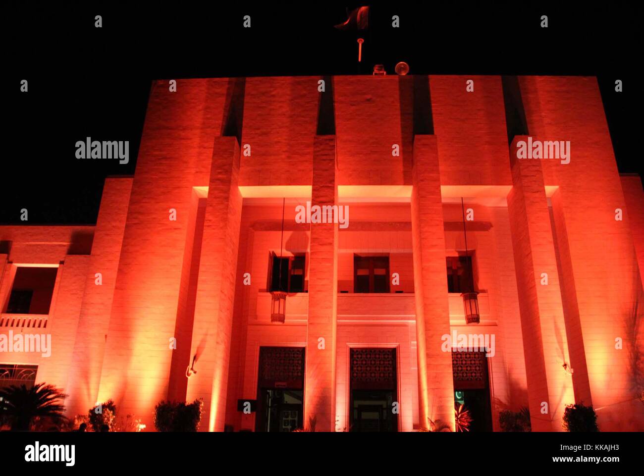 Sindh assembly building illuminated by orange color lights on the ...