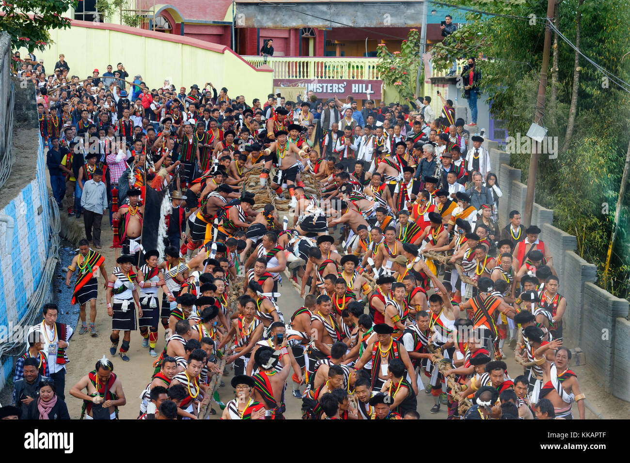 Stone pulling ceremony during Kisima Nagaland Hornbill festival, Kohima ...