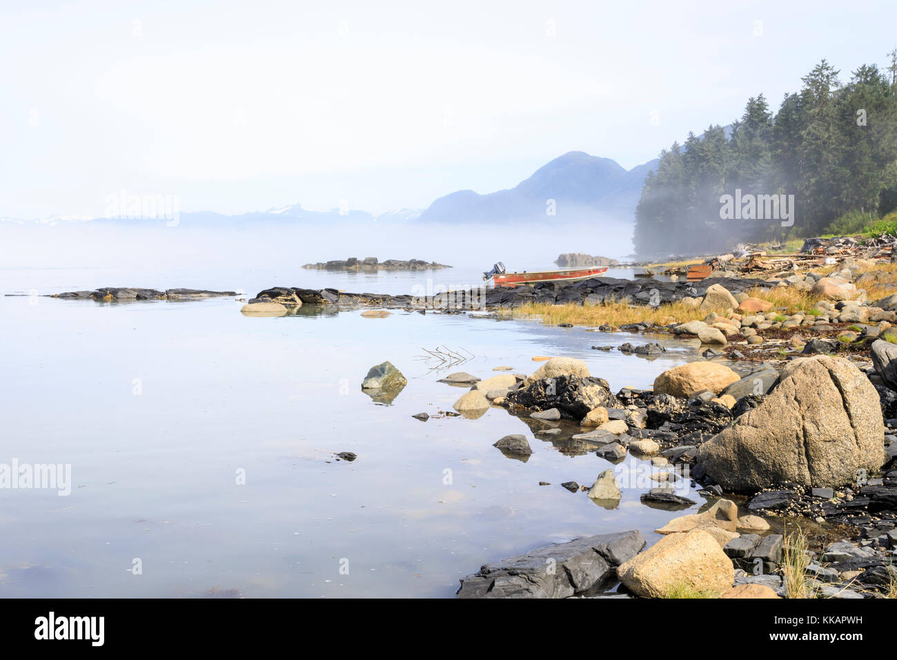Mist clears from beautiful Petroglyph Beach, State Historic Park ...