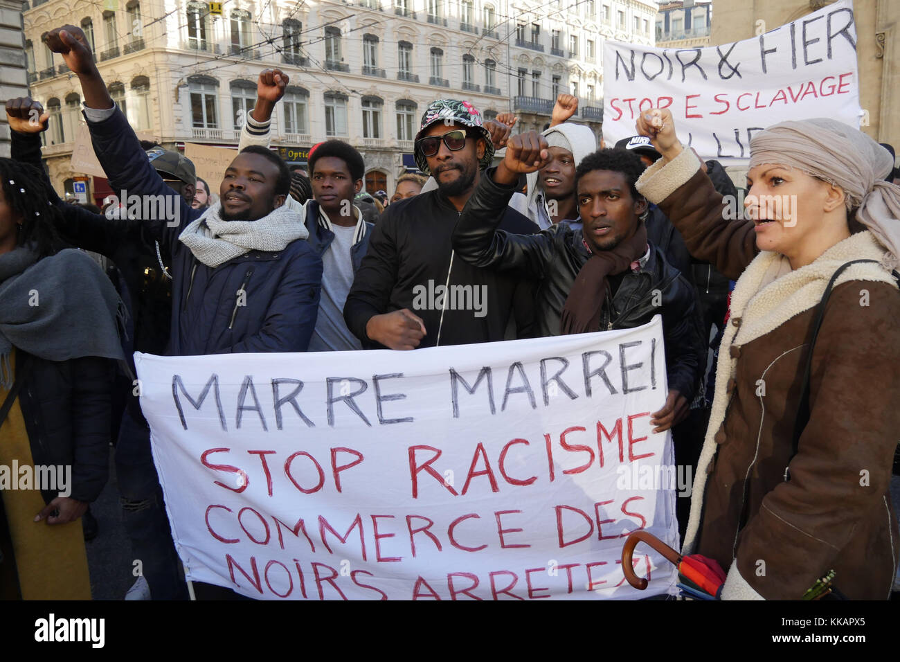 African diaspora protest against slavery rebirth in Lybia, Lyon, France ...