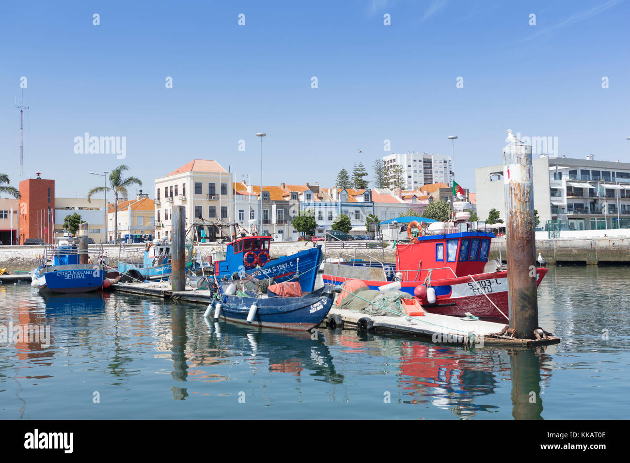 Fishing boat quay in the port city of Setubal, Portugal, Europe Stock ...