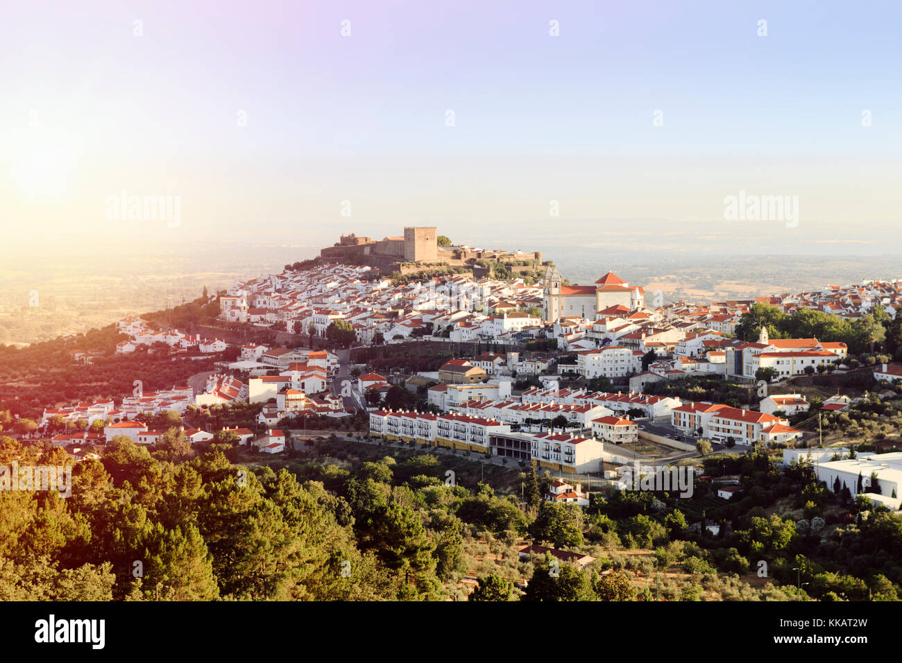 The castle and medieval walled town of Castelo de Vide in the high ...