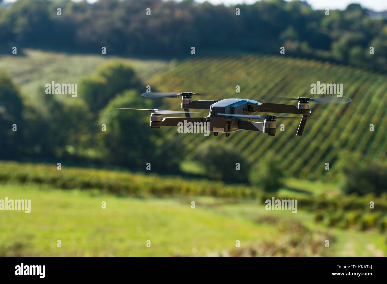 Drone flying above beautiful landscape with vineyards, France Stock ...