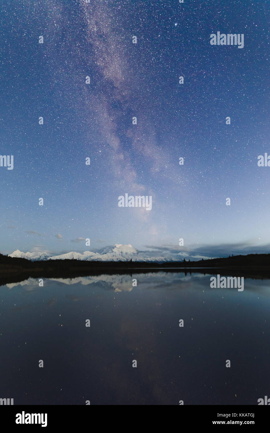 Milky way rises above Mount Denali (Mount McKinley), viewed from the ...