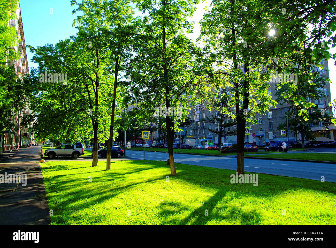 Moscow street in the spring on a clear day, the South-Western suburbs ...