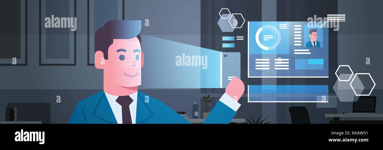 Modern Security System Scanning Business Man Face Biometric