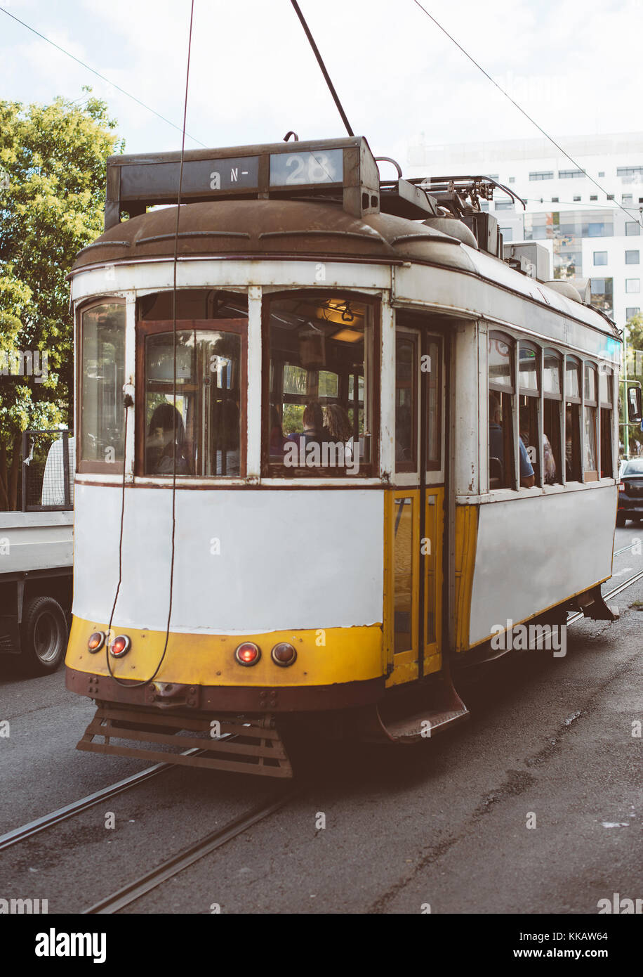 Famous Lisbon tram on the street Stock Photo - Alamy