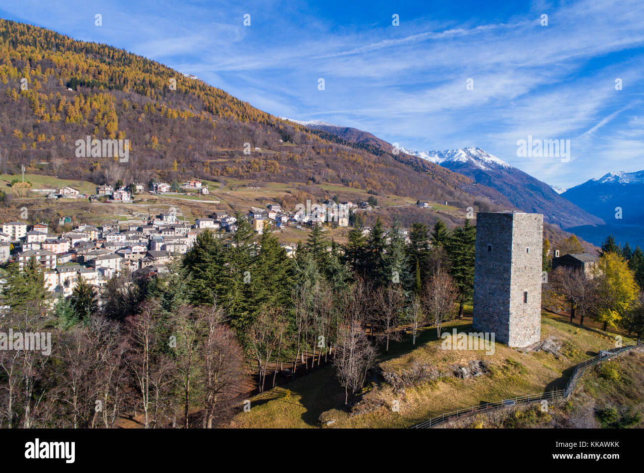 Teglio in Valtellina. Old tower Stock Photo - Alamy