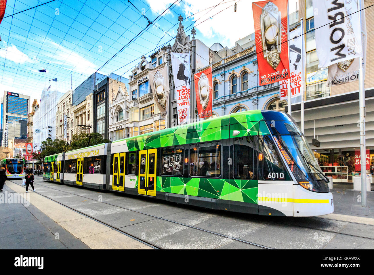 Australia, Bourke Street, Melbourne, Victoria, green tram Stock Photo ...