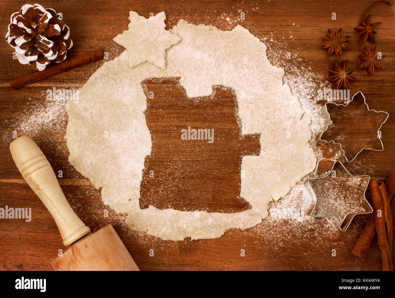 Festive cookie dough with the shape of Angola cut out (series Stock ...