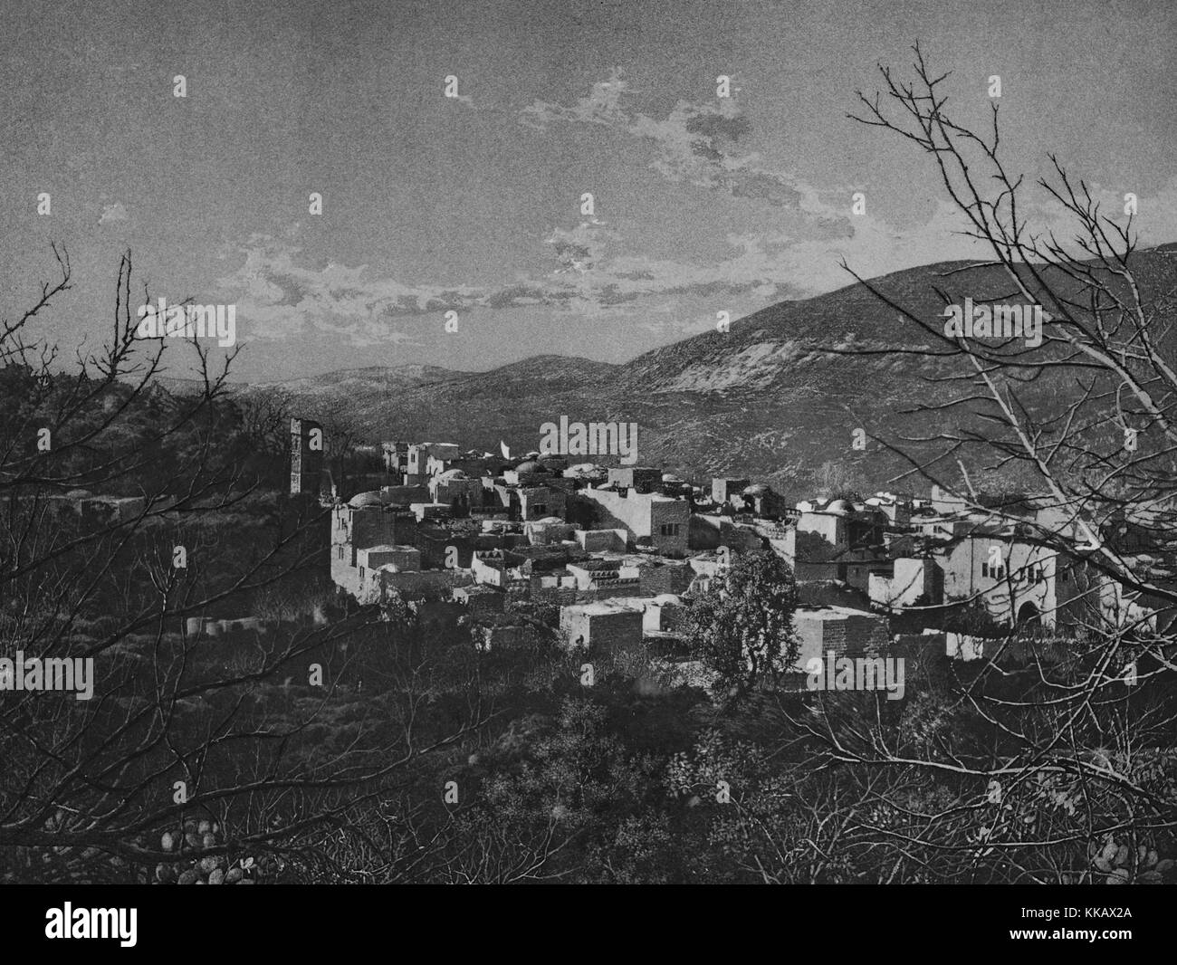 A photograph of the city of Nablus taken from a hill side, the city is ...