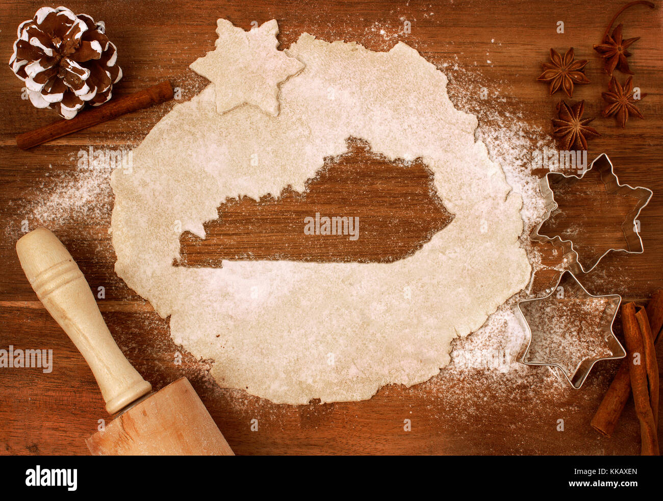 Festive cookie dough with the shape of Kentucky cut out (series Stock ...
