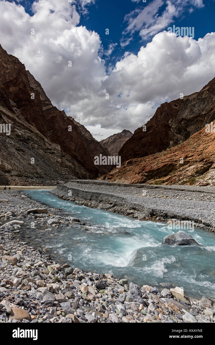 The clear waters of the MARKHA RIVER feeds into the ZANSKAR RIVER ...