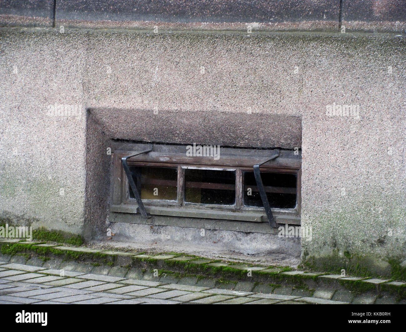 Small rectangular wooden frame glass window of basement or cellar Stock ...
