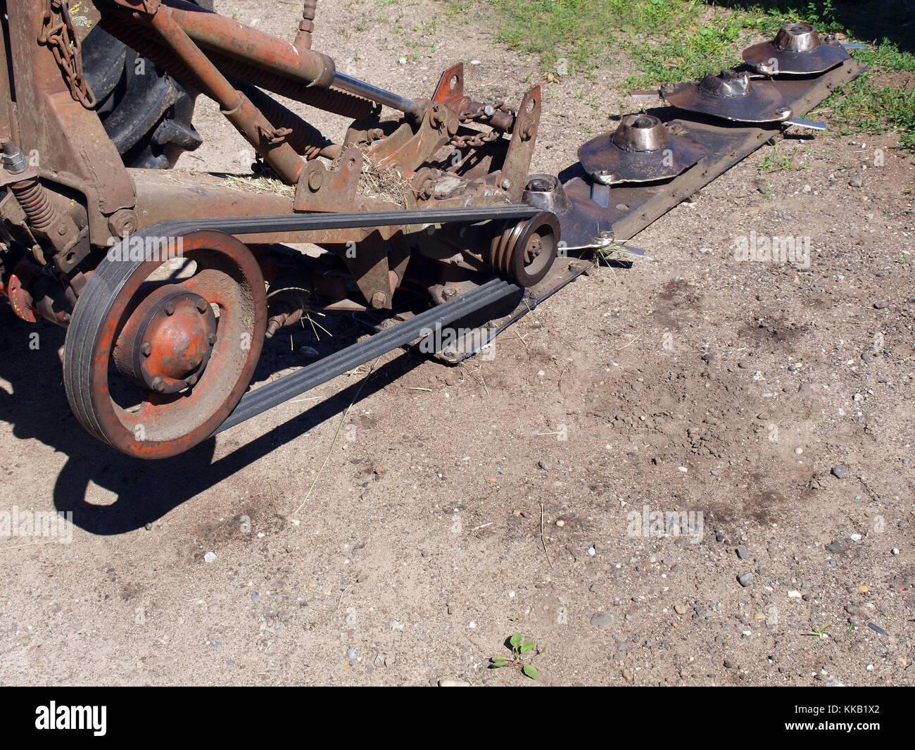 Vintage old tractor powered rotation mower on ground Stock Photo - Alamy