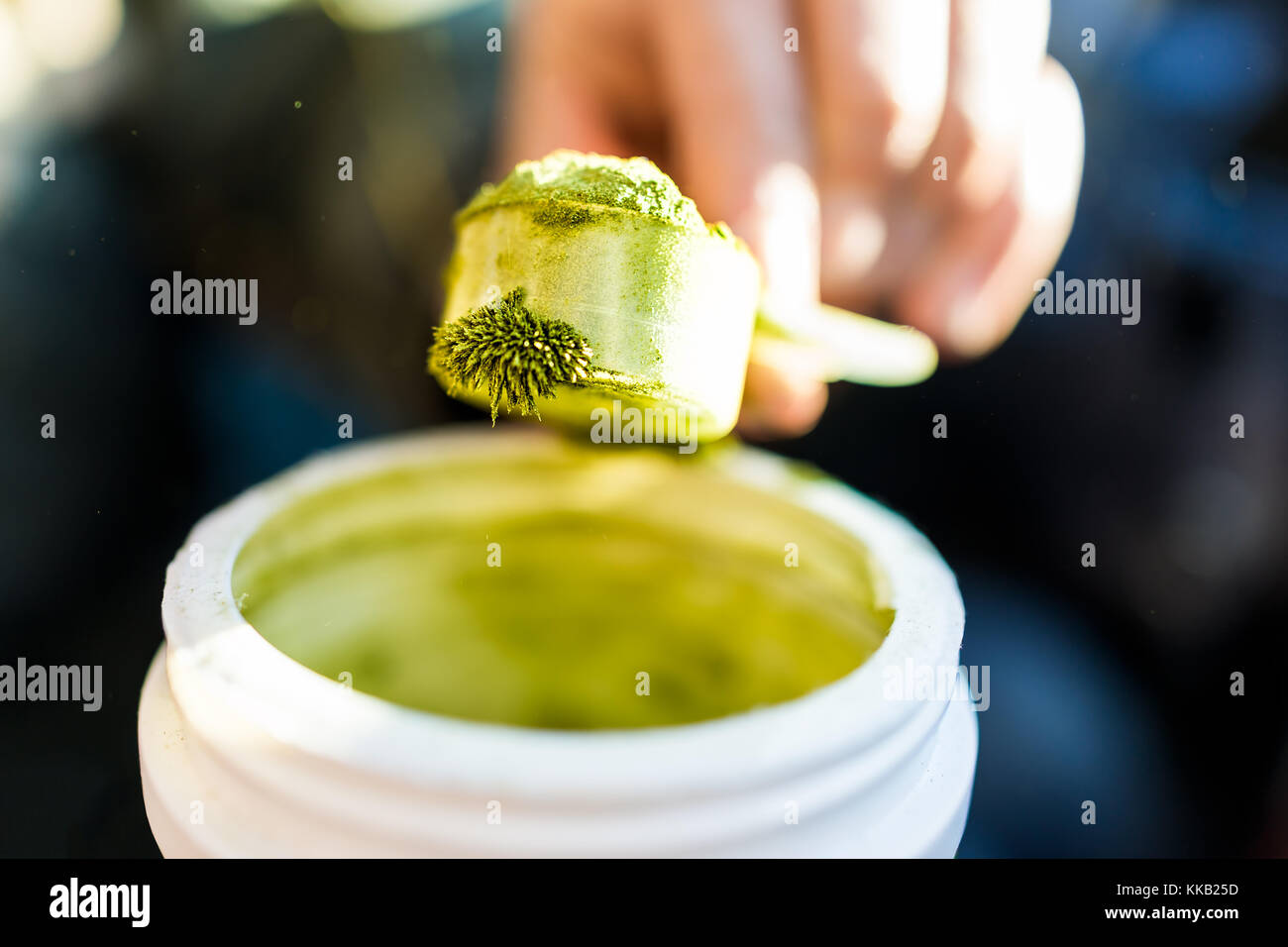 Closeup of wheatgrass powder crystals with static magnetic cling ...