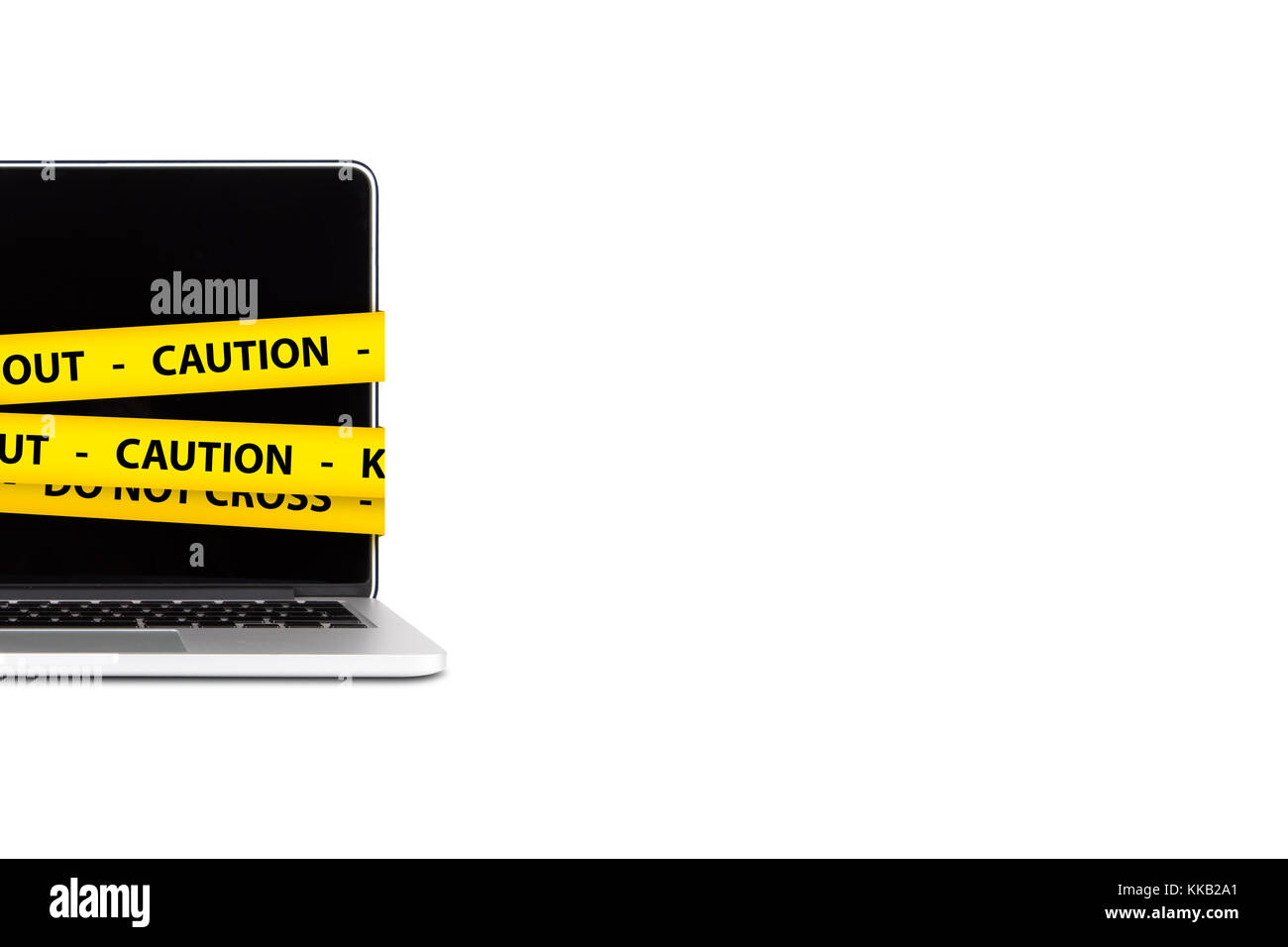 Caution and keep out warning tapes on computer with copy space for your ...