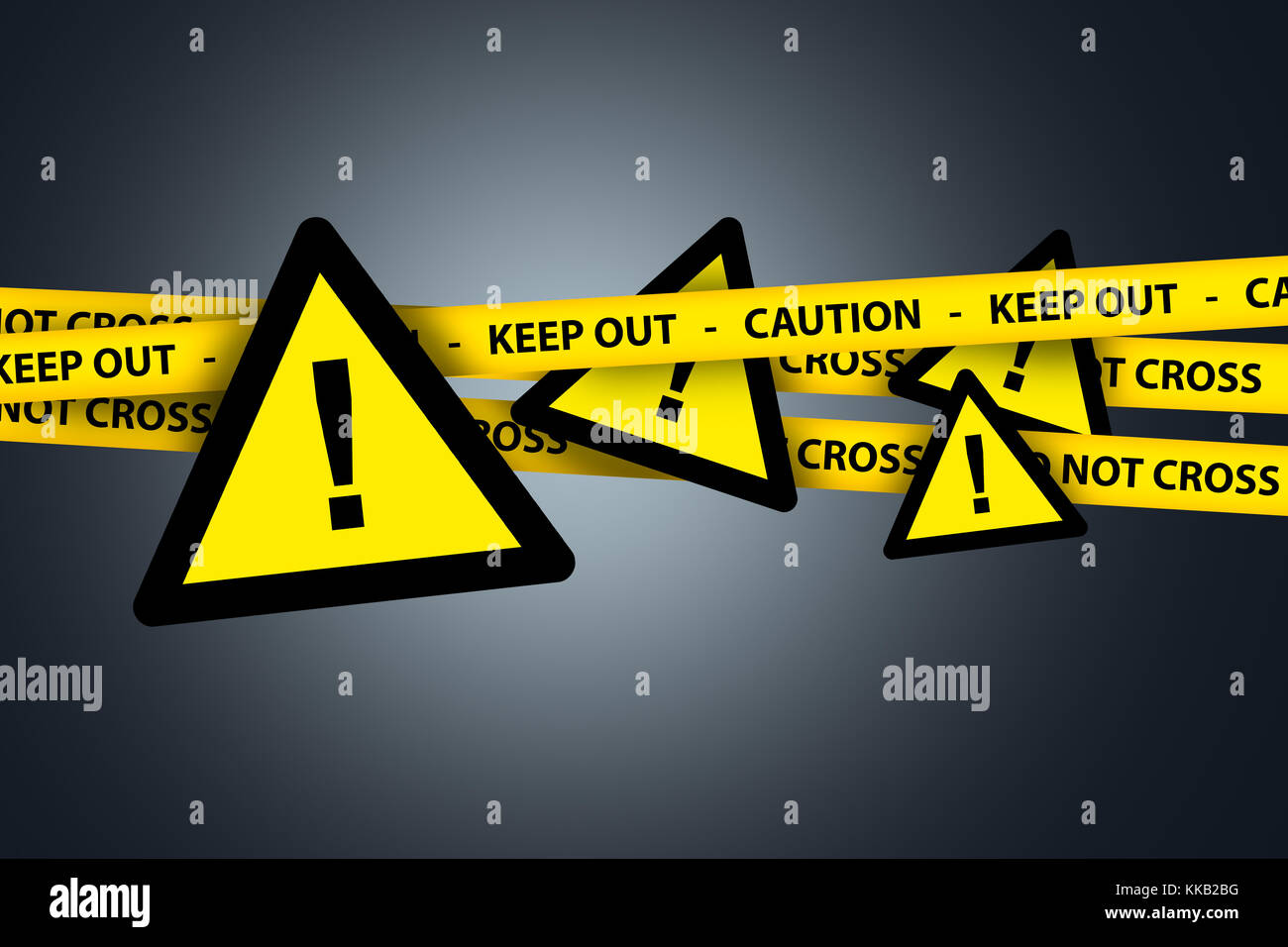 Illustrative triangle yellow warning signboards with yellow caution and ...