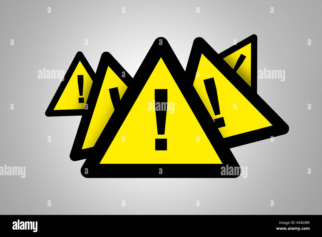 Illustrative triangle yellow warning signboard with exclamation mark on ...